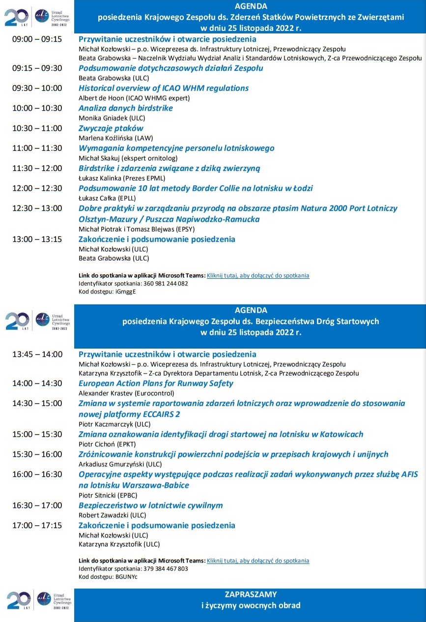 Posiedzenia Krajowego Zespołu ds. Bezpieczeństwa Dróg Startowych oraz Krajowego Zespołu ds ...